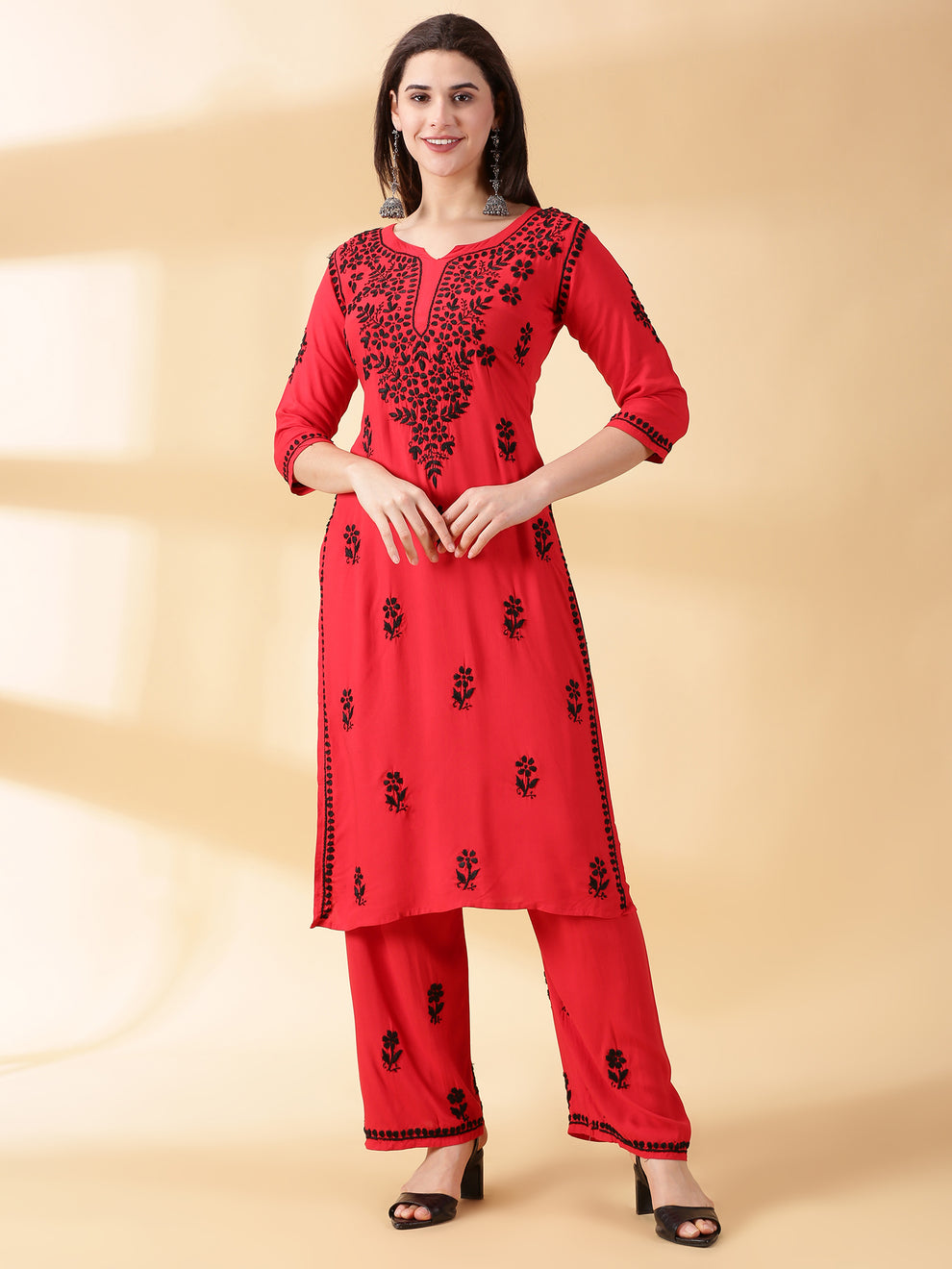 Shop Red Chikankari Kurtis with Palazzo | Divination Clothing ...